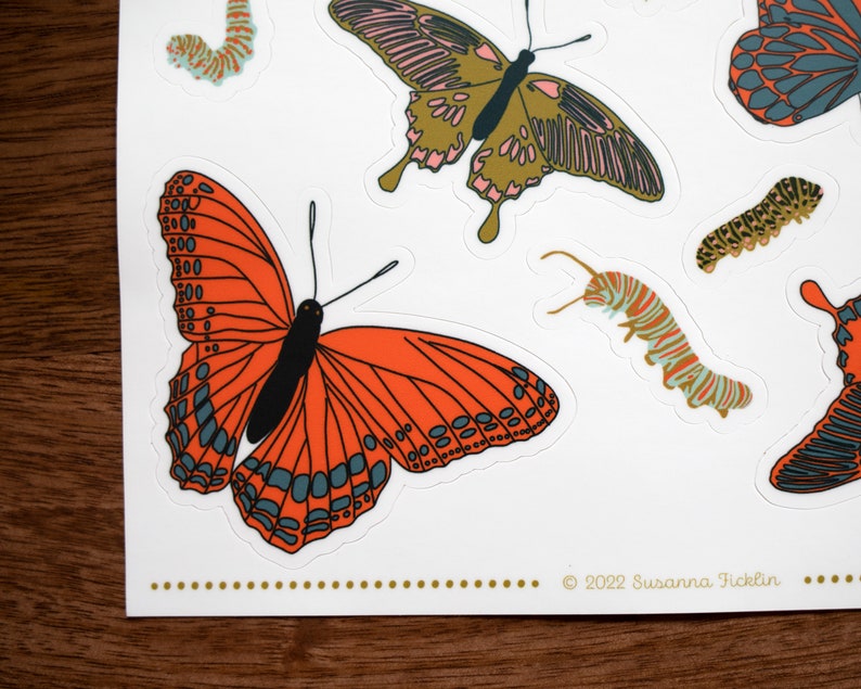 Butterflies and Caterpillars Sticker Sheet, Vinyl, Weatherproof, Indoor ...