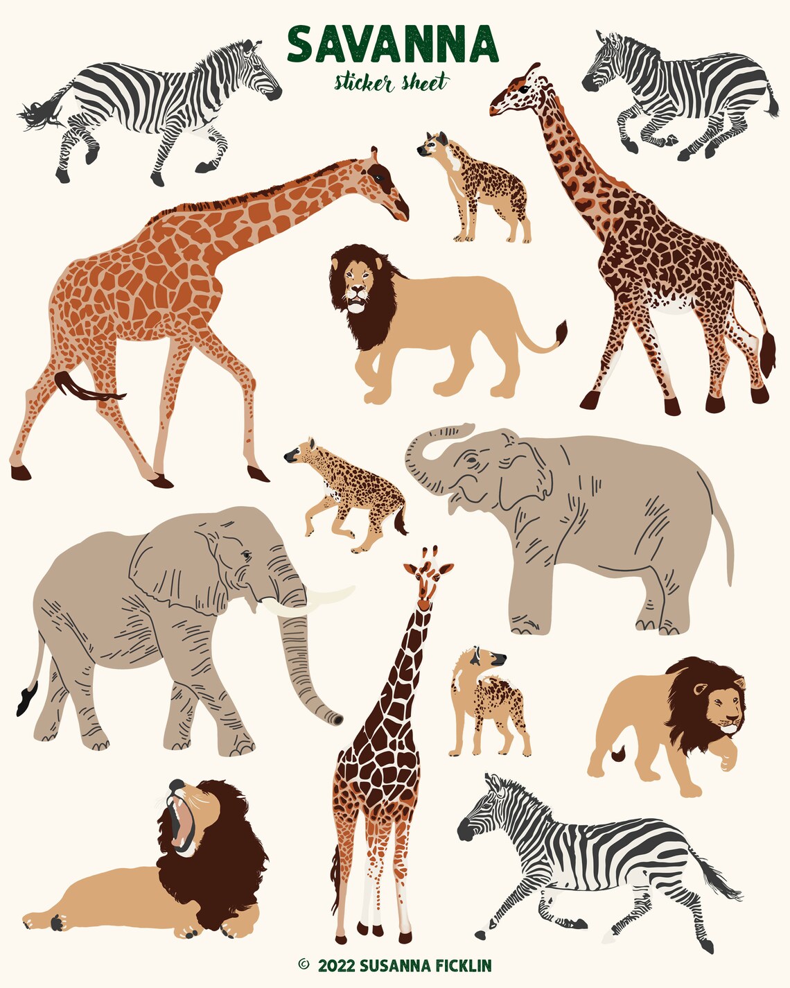Savanna Sticker Sheet Animals Vinyl Weatherproof Indoor or - Etsy