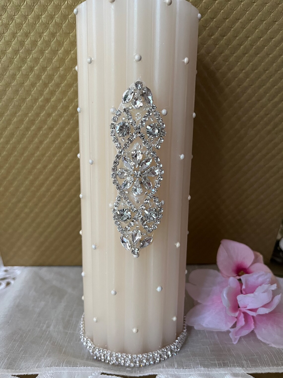 Most Beautiful Ivory Wedding Unity Candle With Rhinestones, Crystals ...