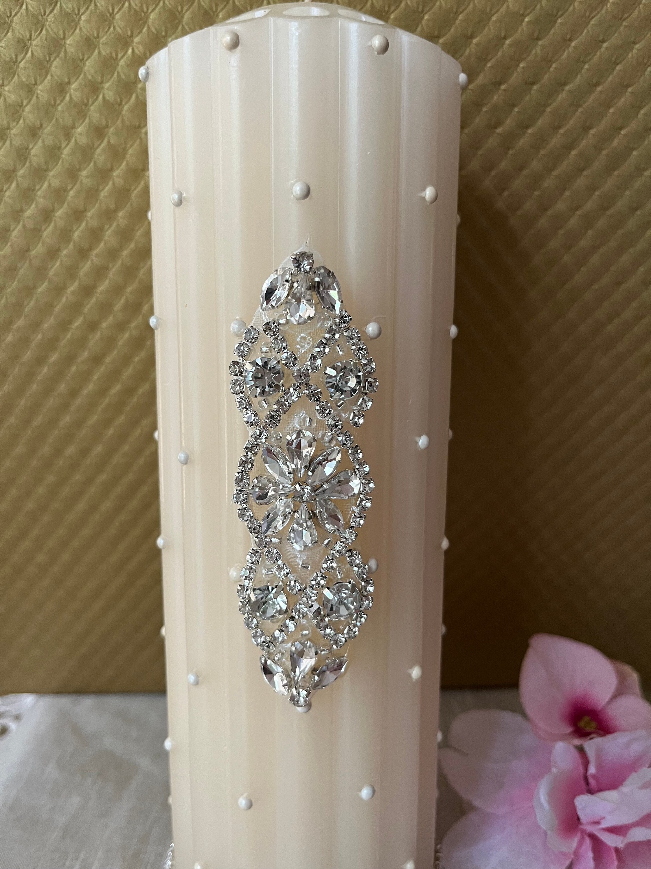 Most Beautiful Ivory Wedding Unity Candle With Rhinestones, Crystals ...