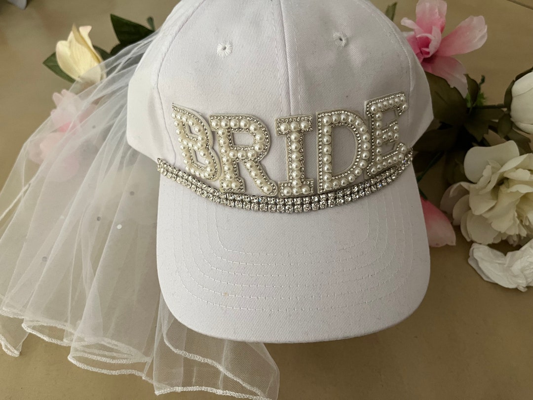 Elegant but Fun Adjustable Bride Hat/cap With Attached Veil With Pearls ...