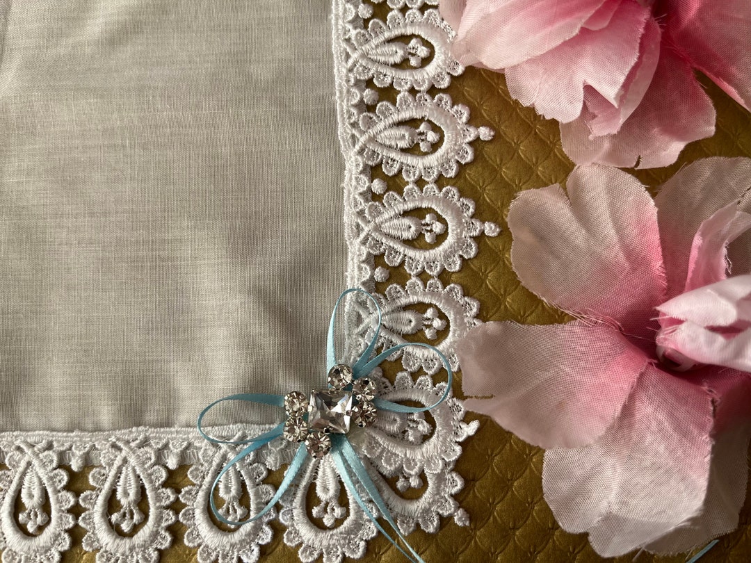 Special White Hanky With the “something Blue”, Crystal and Delicate ...