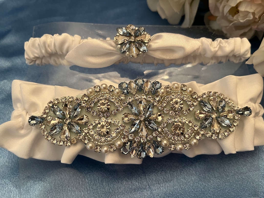Exquisite Set of 2 Garters With the “something Blue” Sparkling Crystals ...