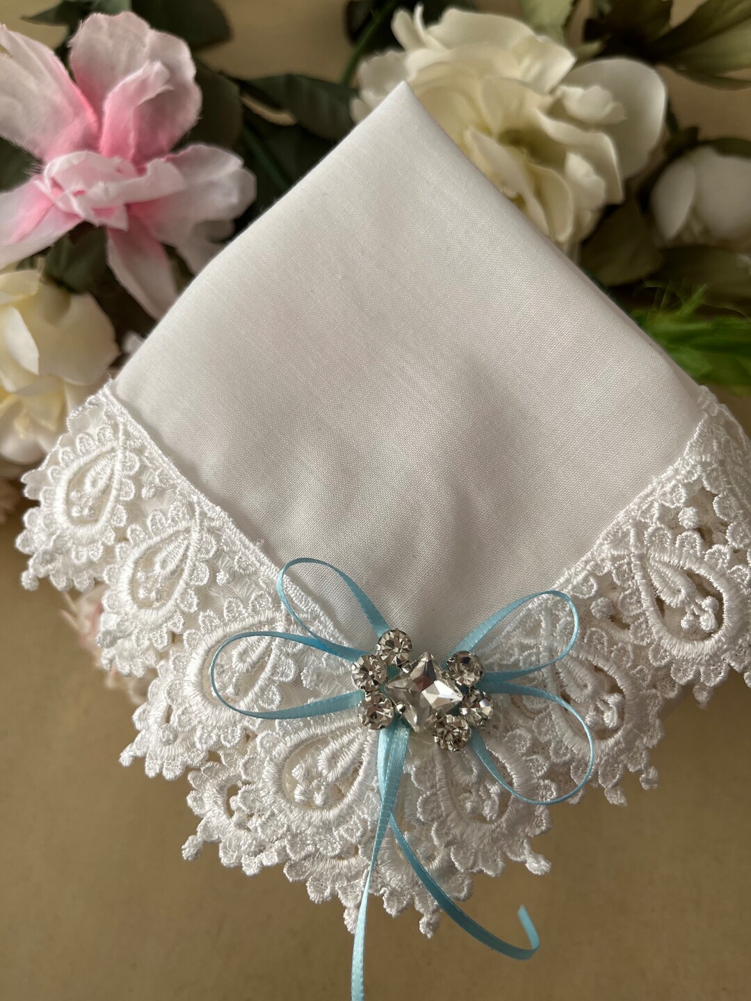 Special White Hanky With the something Blue, Crystal and Delicate ...