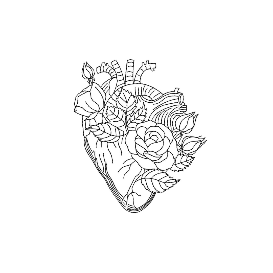 Anatomical Heart Embroidery Design, Heart Outline Embroidery Design ...