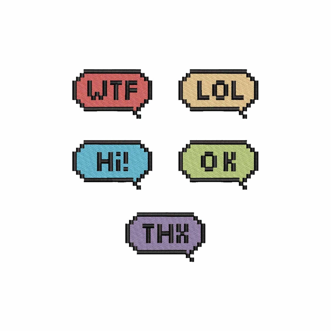 Pixel Art Embroidery Bundle, Wtf Lol Hi Ok Thx, Machine Embroidery ...