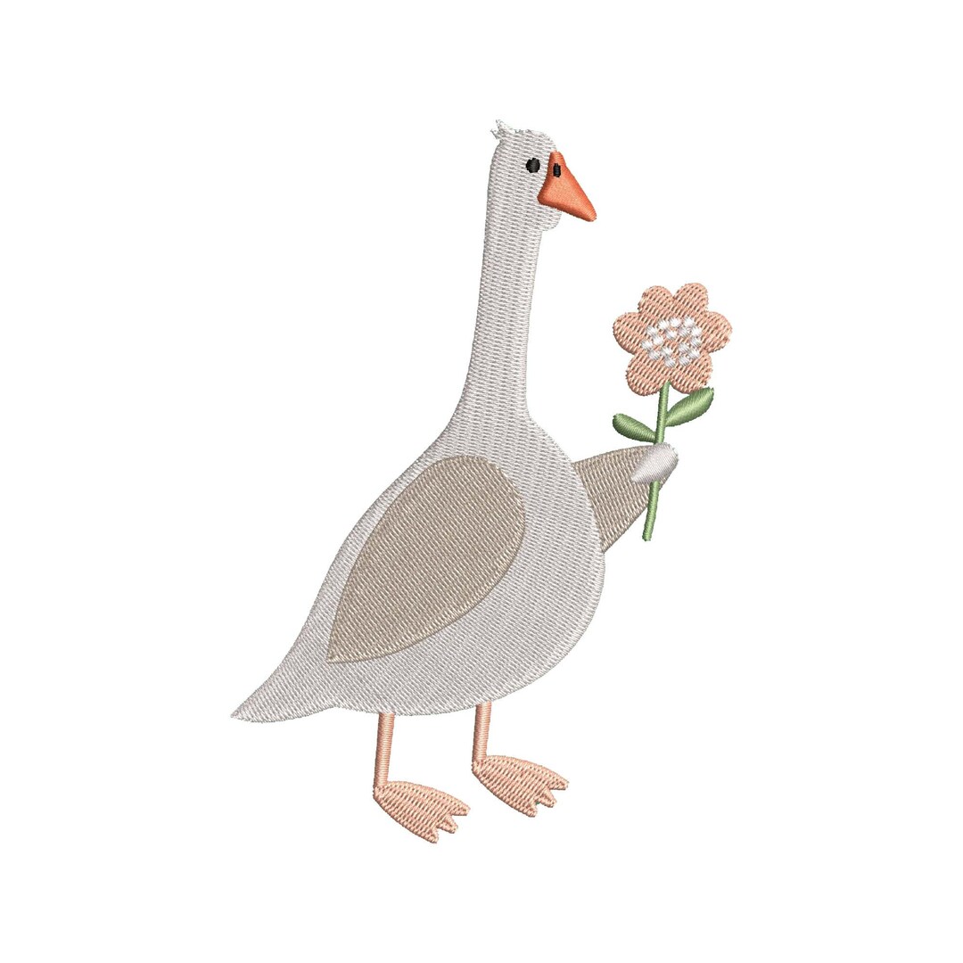 Goose Embroidery Design With a Flower - Etsy