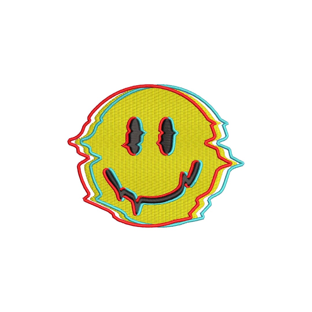 Glitch Smiley Face Embroidery Design: Trendy Machine Pattern (digital ...