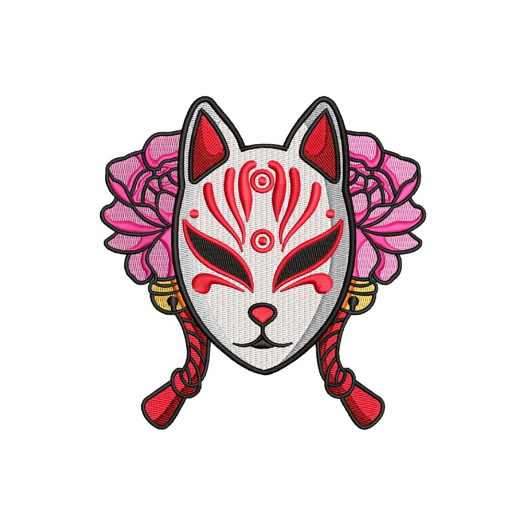 Kitsune Mask Embroidery Designs, Oni Mask Embroidery Files, Japanese ...