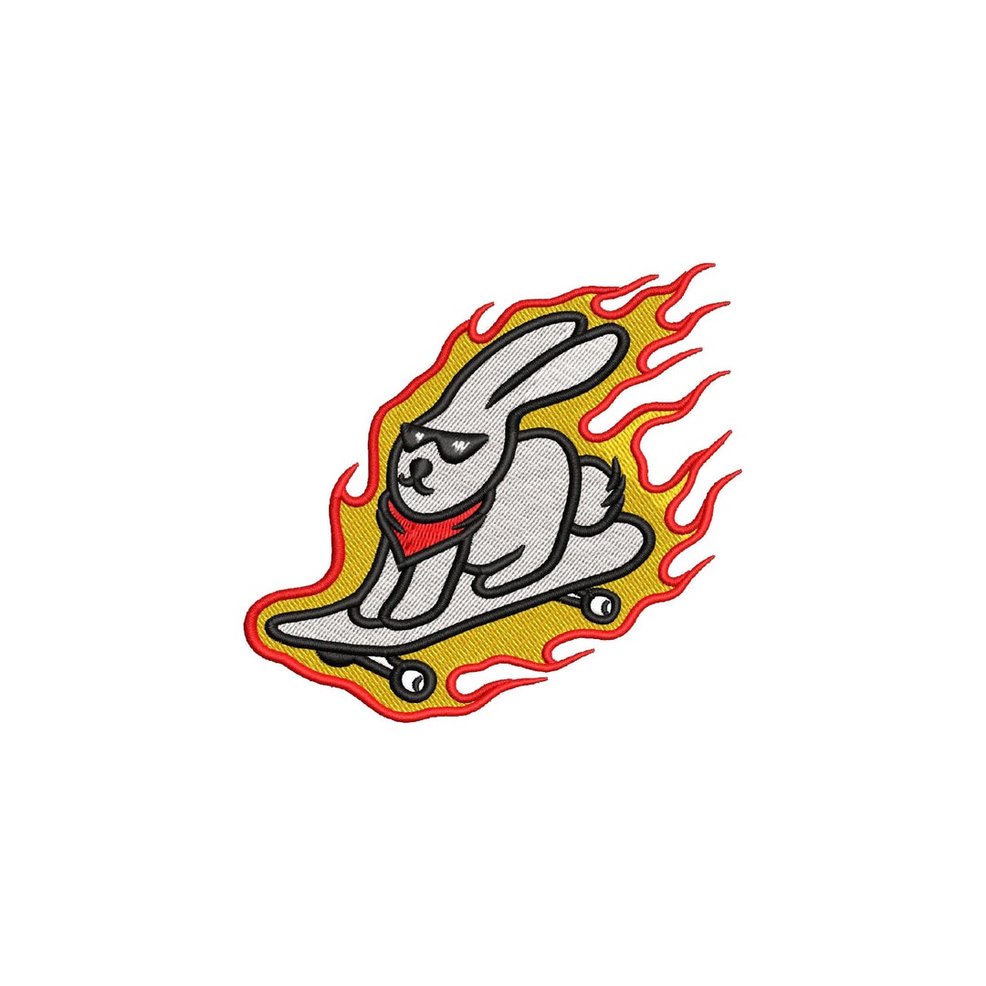 Bunny on a Burning Skateboard Embroidery Design, Funny Animals, Machine ...