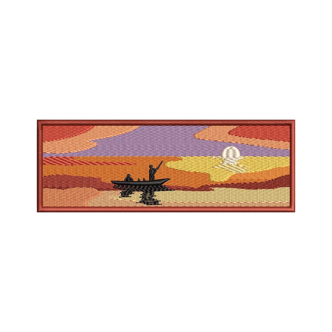 Sunset Landscape With a Fishing Boat Machine Embroidery Design - Etsy