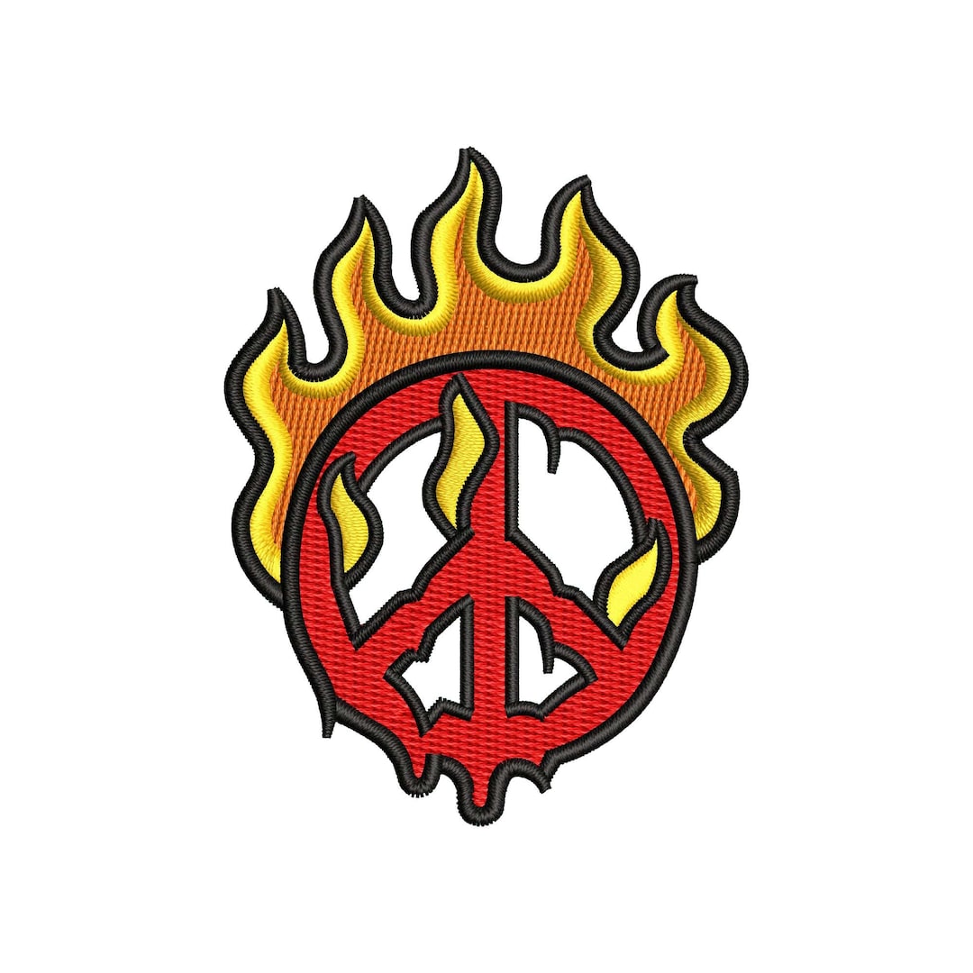 Peace Sign Machine Embroidery Designs, Burning Peace Symbol, Embroidery ...
