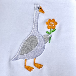 Goose Embroidery Design With a Flower - Etsy