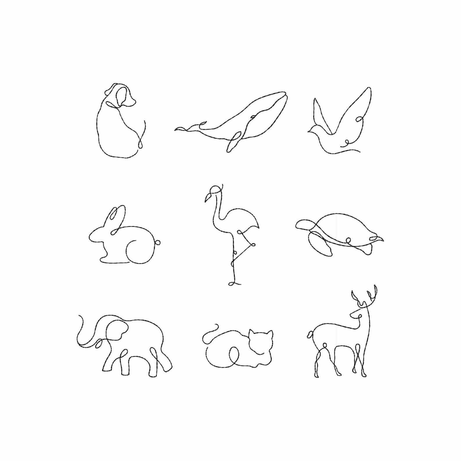 Mini Animals Embroidery Bundle, Line Art Animal Embroidery Design ...