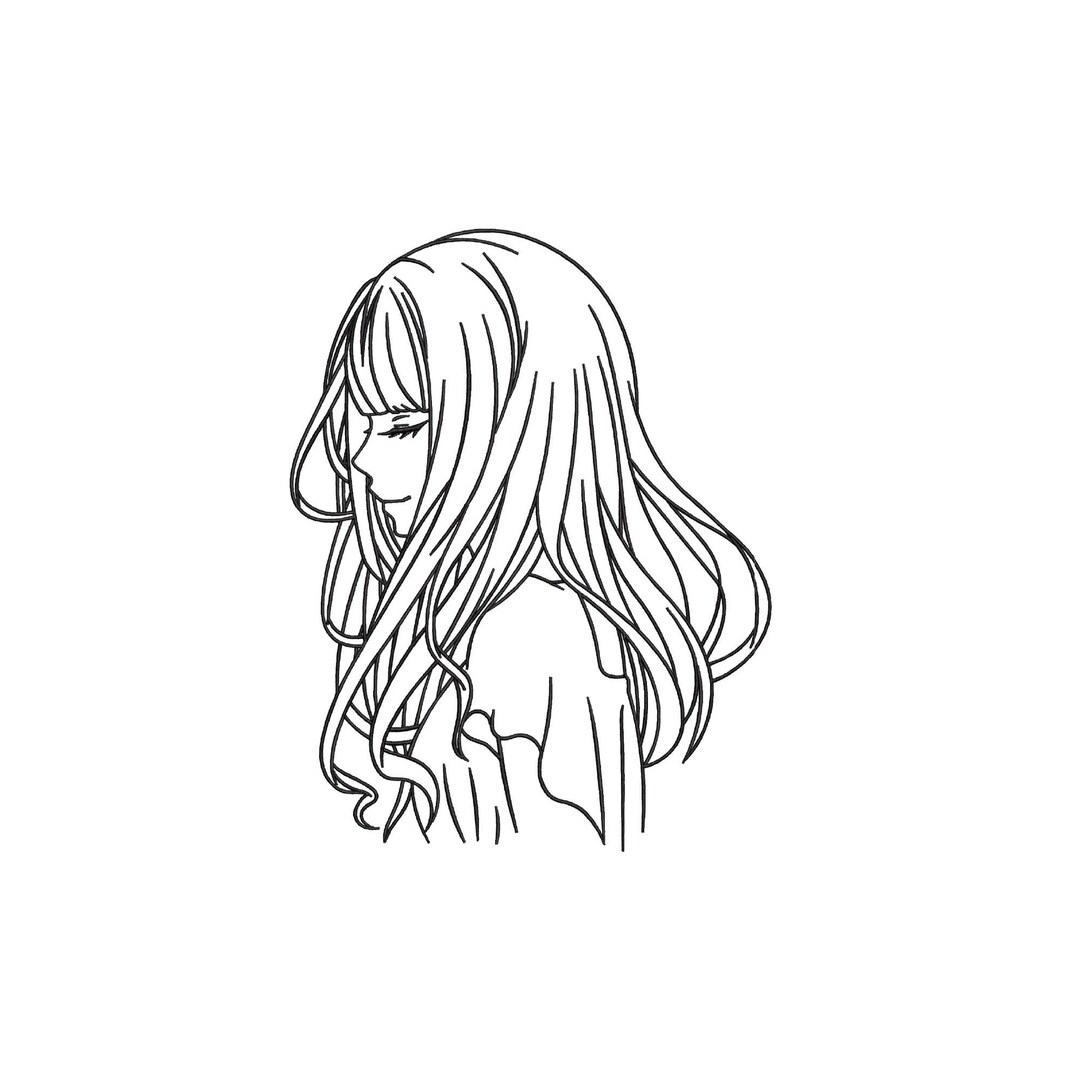 One Line Anime Girl Embroidery Design: Trendy Machine Pattern (PES, DST ...
