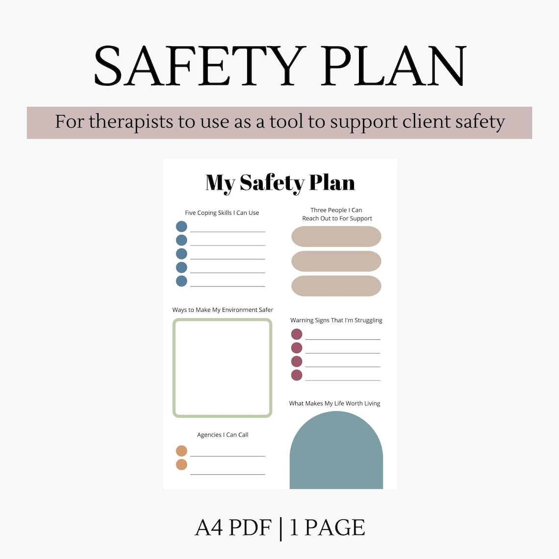 Printable Safety Plan Worksheet Crisis Tool Mental Health - Etsy