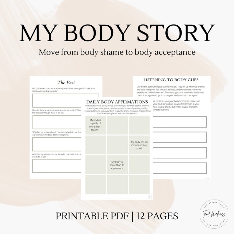 Printable Body Image Workbook, Body Image Therapy Worksheet, Positive ...