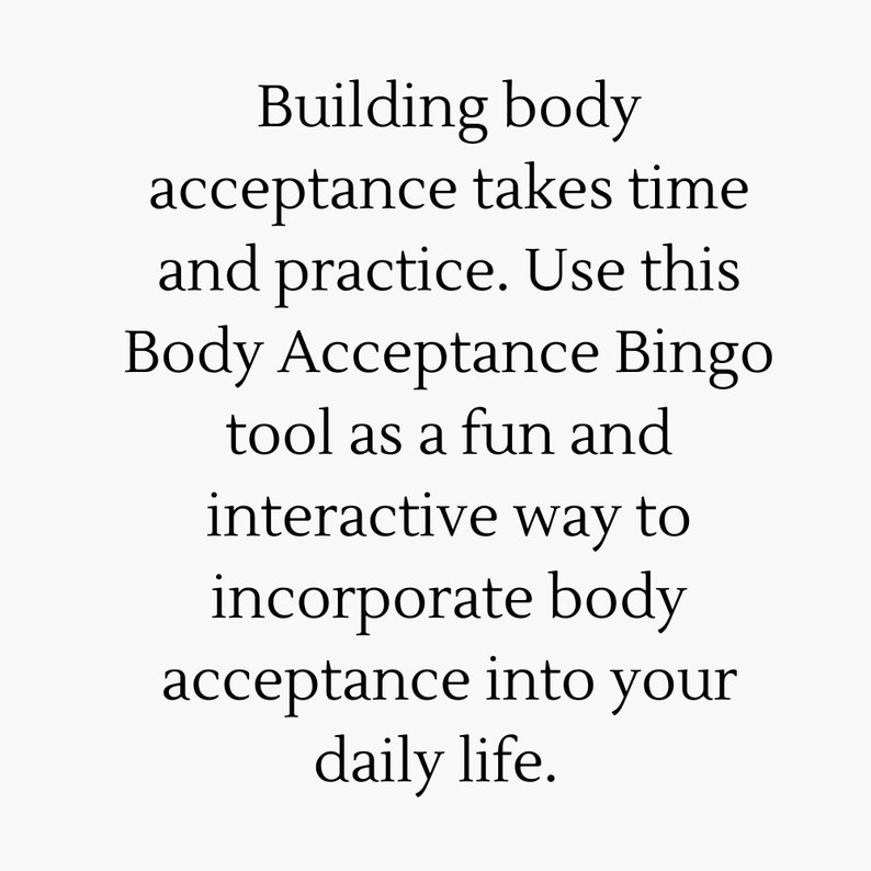 Body Image Bingo Digital Worksheet, Build Body Acceptance, Mental ...