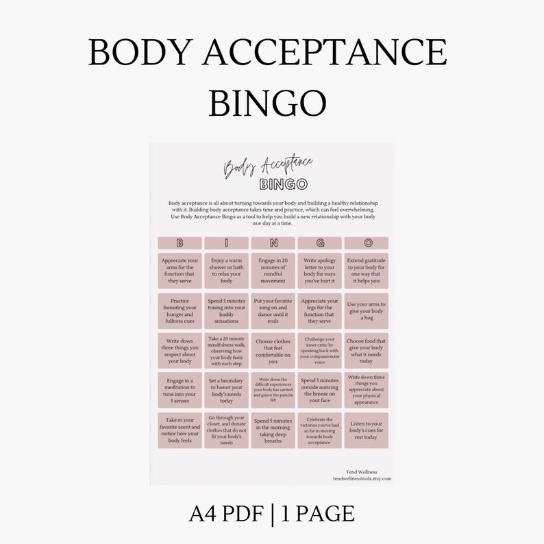 Body Image Bingo Digital Worksheet Build Body Acceptance - Etsy