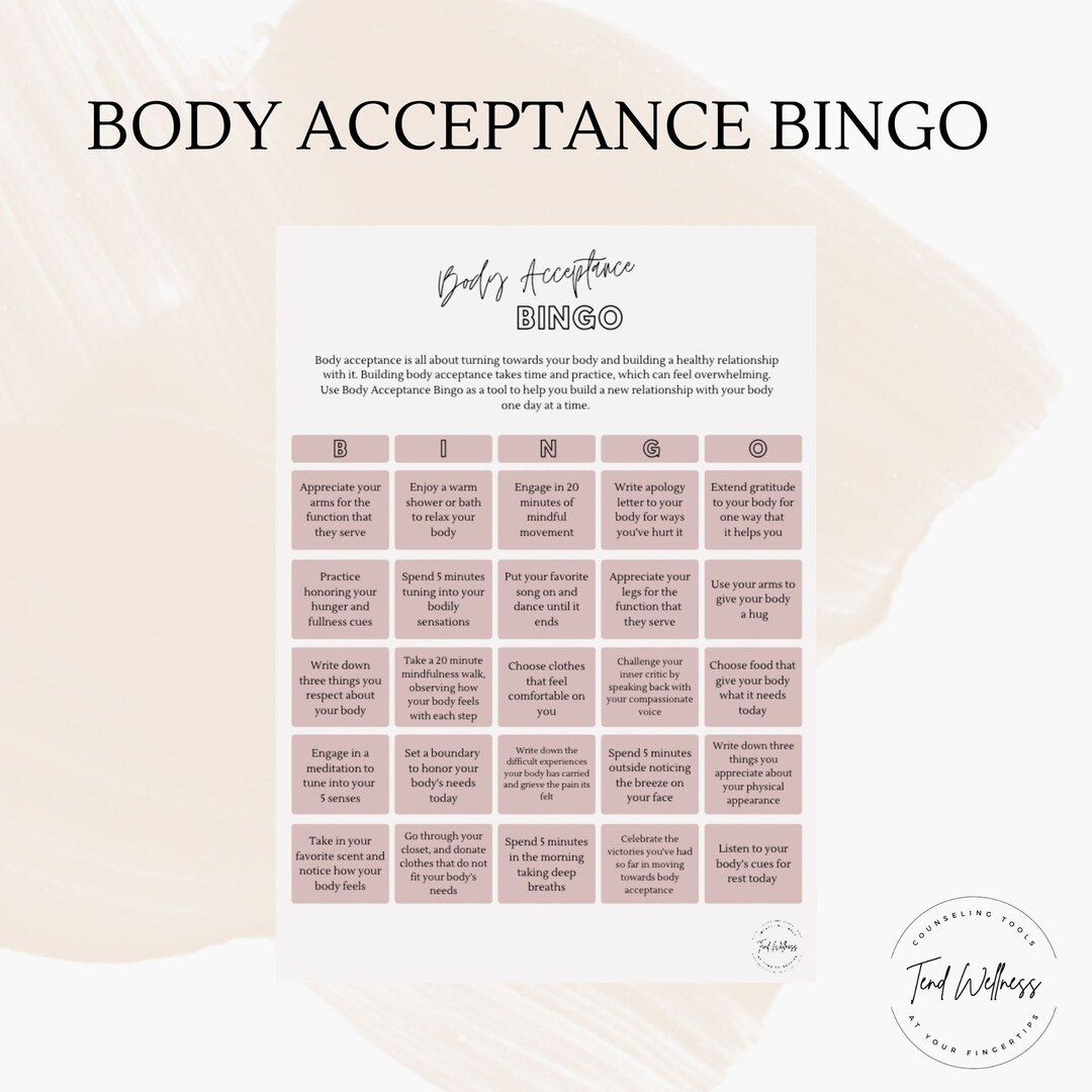 Body Image Bingo Digital Worksheet, Build Body Acceptance, Mental ...