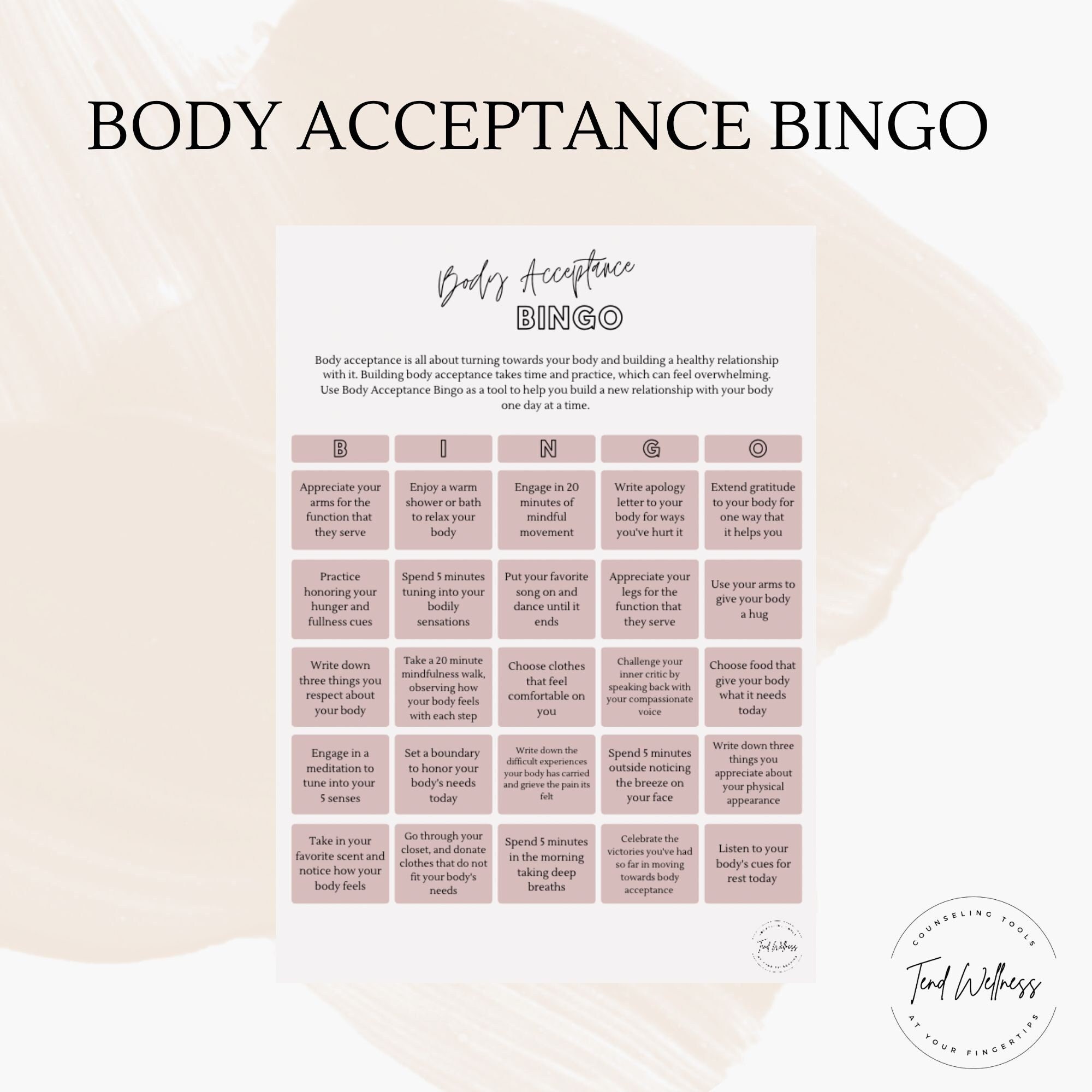 Body Image Bingo Digital Worksheet, Build Body Acceptance, Mental ...