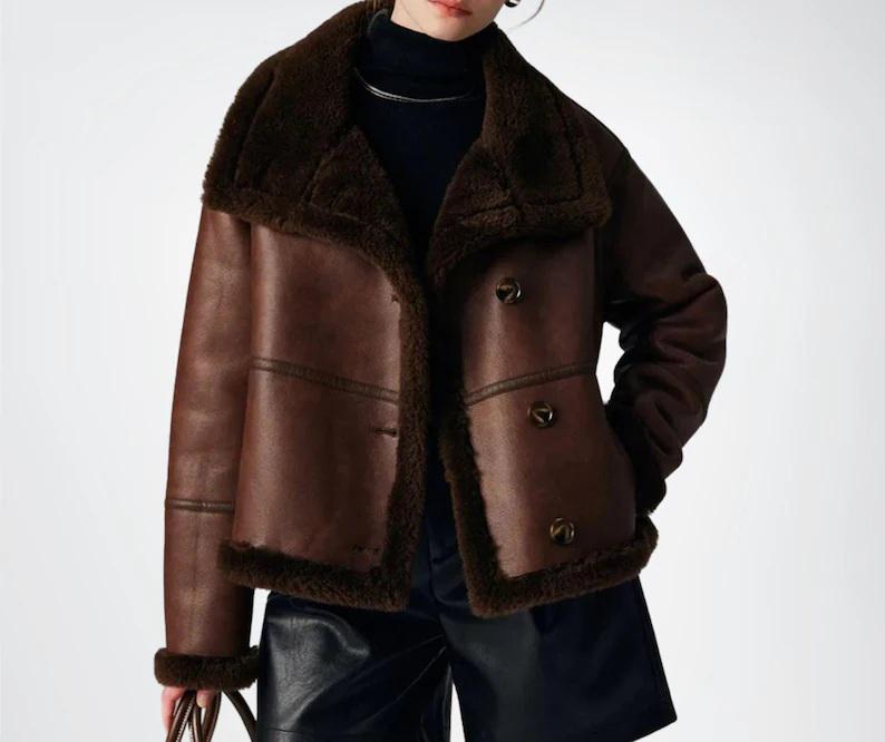 Women's Real Leather Aviator Pilot RAF B3 Bomber Jacket - Brown ...