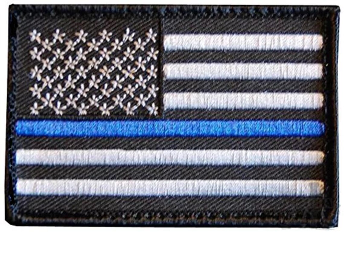 American Flag Blue Line Black and White Iron-on Patch - Tactical Police ...