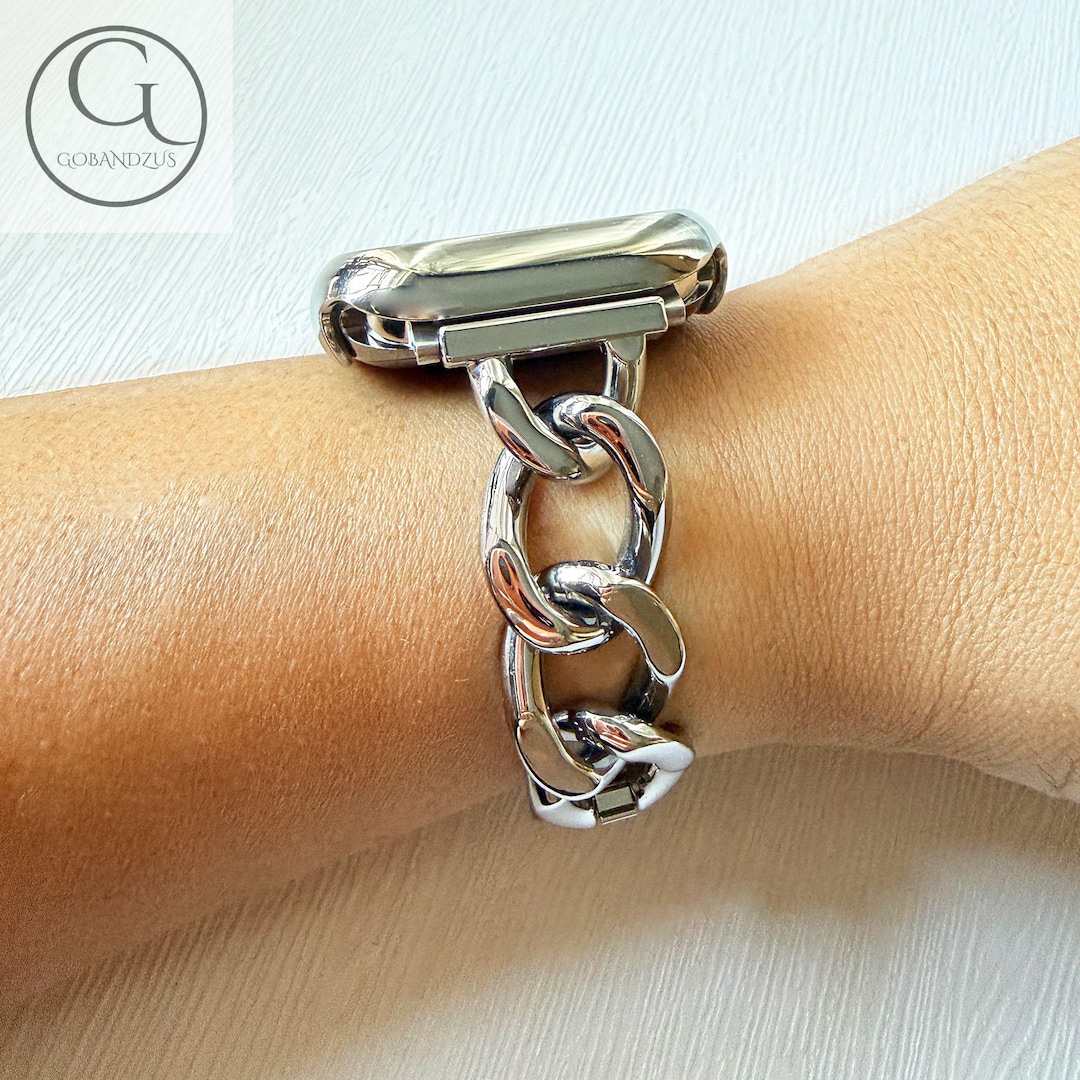 Silver Elegant Chain Link Apple Watch Band Ultra 1 2 49 46 45 44 42 41 ...