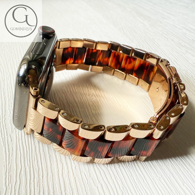 Luxury Tortoiseshell Rose Gold Apple Watch Band Elegant Resin Link ...