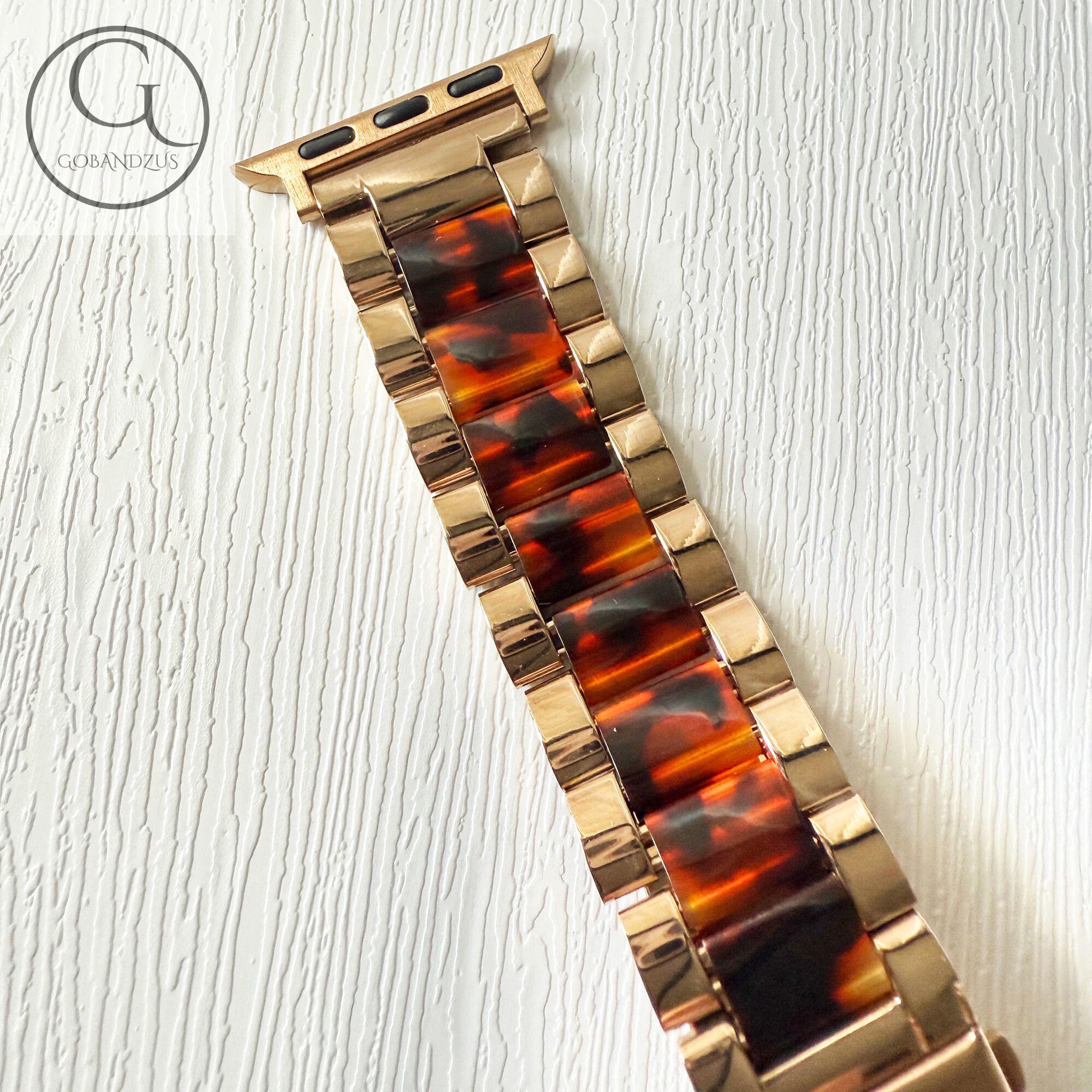 Luxury Tortoiseshell Rose Gold Apple Watch Band Elegant Resin Link ...
