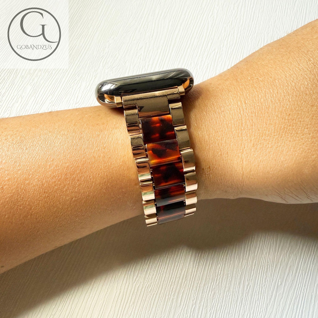 Luxury Tortoiseshell Rose Gold Apple Watch Band Elegant Resin Link ...