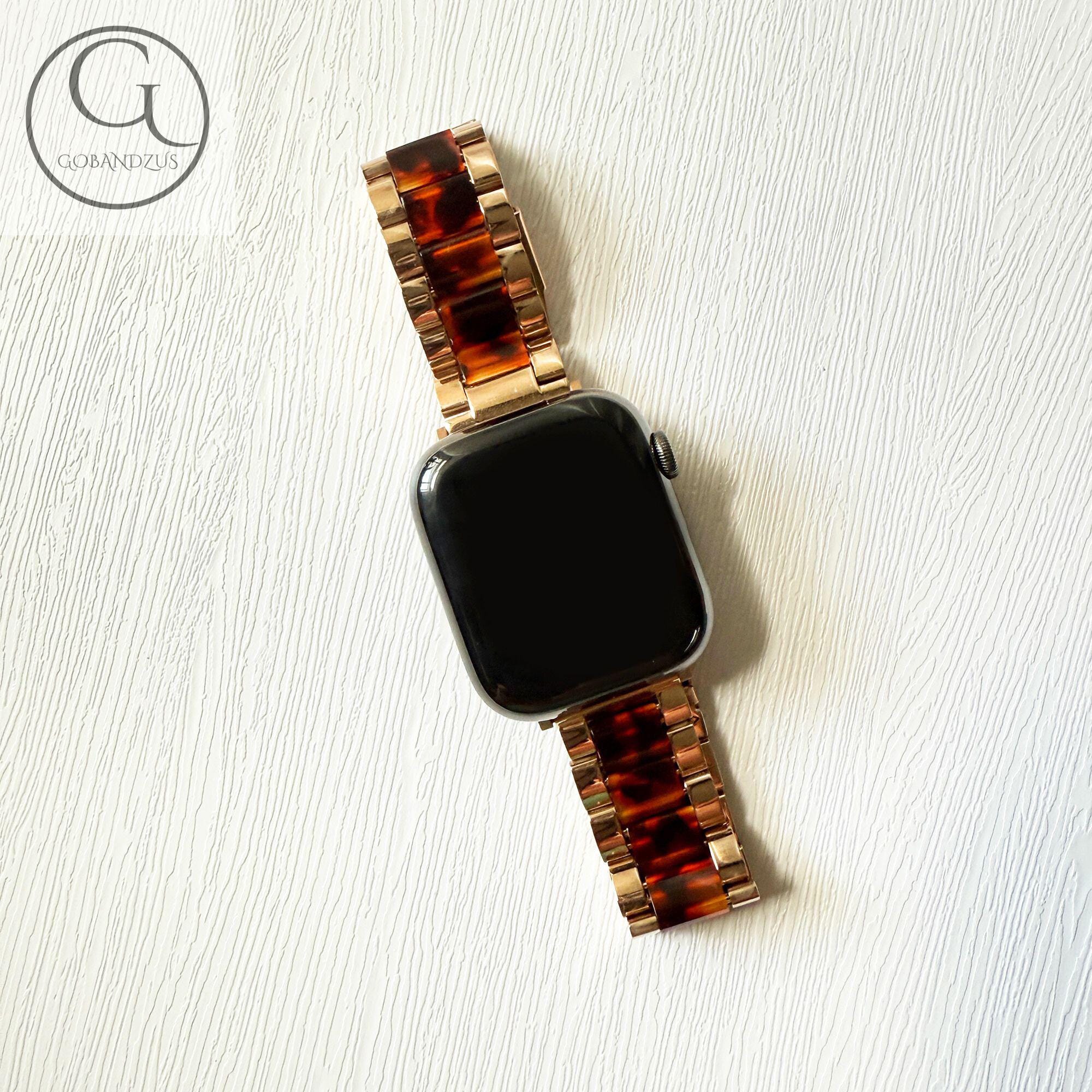 Luxury Tortoiseshell Rose Gold Apple Watch Band Elegant Resin Link ...