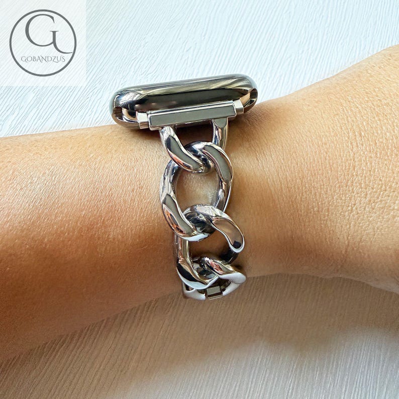 Silver Elegant Chain Link Apple Watch Band Ultra 1 2 49 46 45 44 42 41 ...