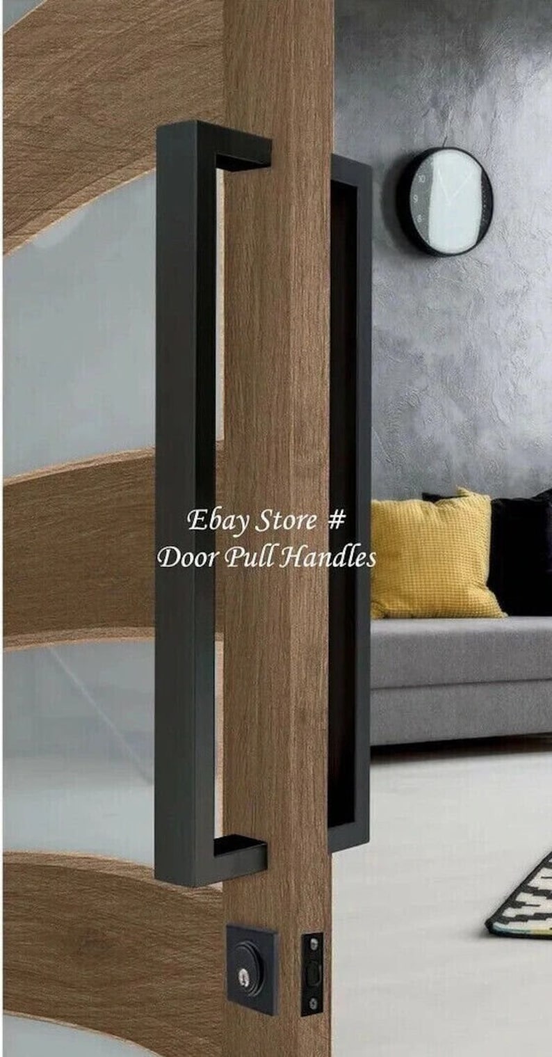 Entry Door Pull Handle Black Entrance Modern Square Long Stainless ...