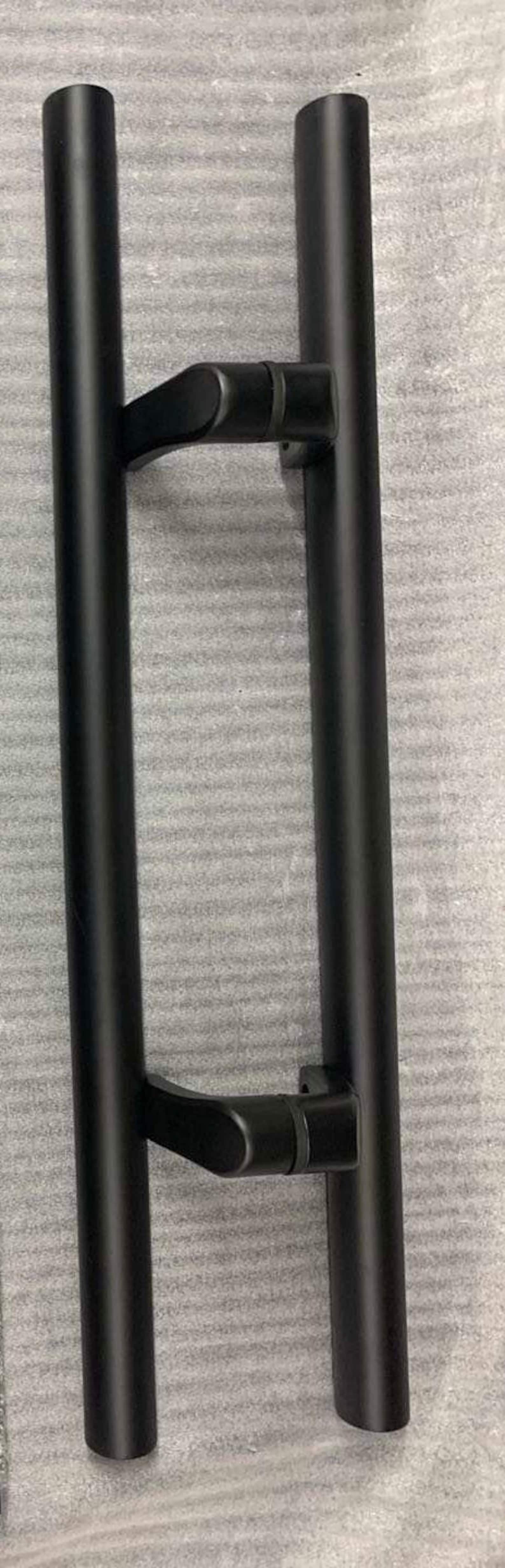 Entry Door Pull Handle Offset Stainless Steel Round Matte Black Bar ...