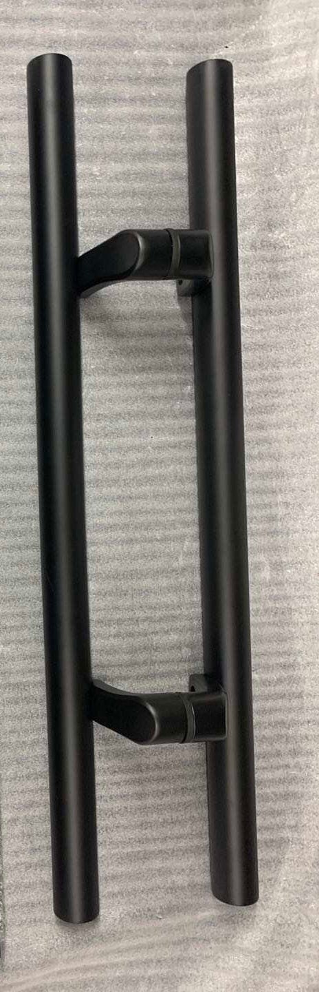 Entry Door Pull Handle Offset Stainless Steel Round Matte Black Bar ...