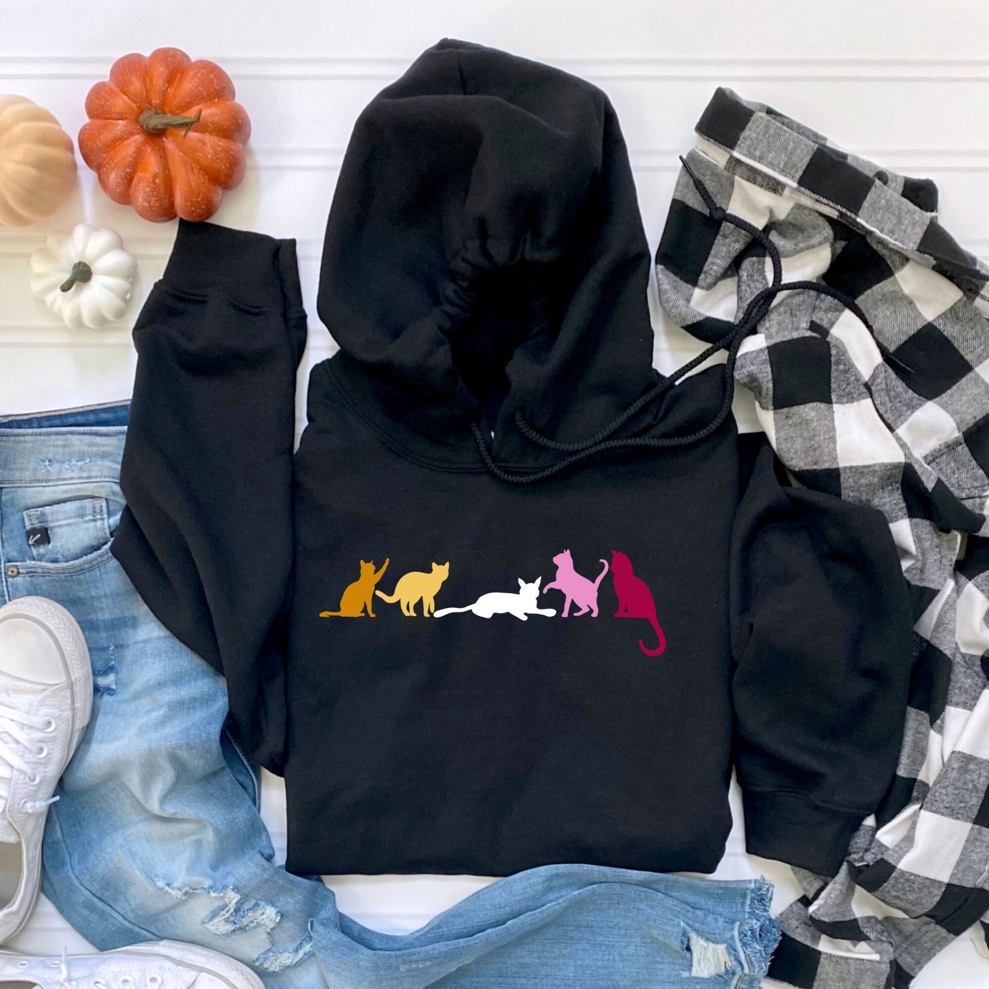 Lesbian Pride Flag Cat Hoodie, Subtle Lesbian, LGBTQ Pride Merch ...