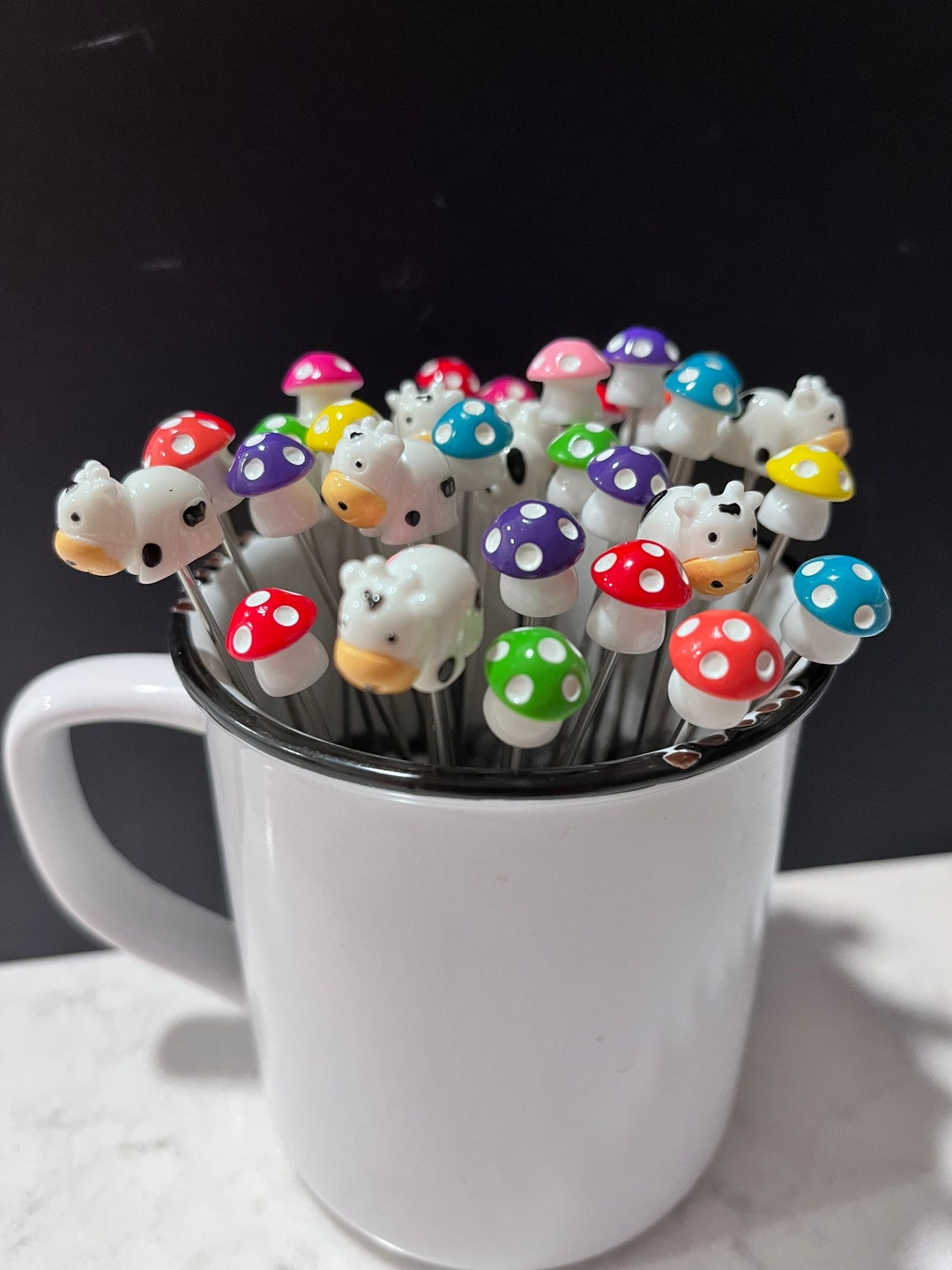 1 Cow & 1 Small Mushroom Poker Pick Color 4in Long and 1.5mm Wide ...