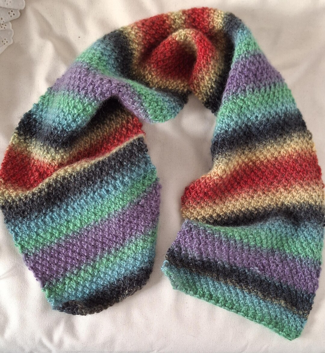 Hand Knitted Rainbow Scarf - Etsy