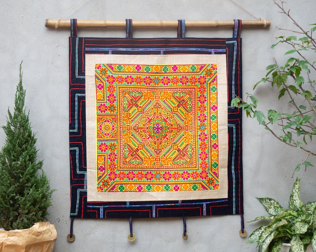 Hmong Embroidery Wall Art: Handmade Textile Tapestry, Ethnic Decor - Etsy