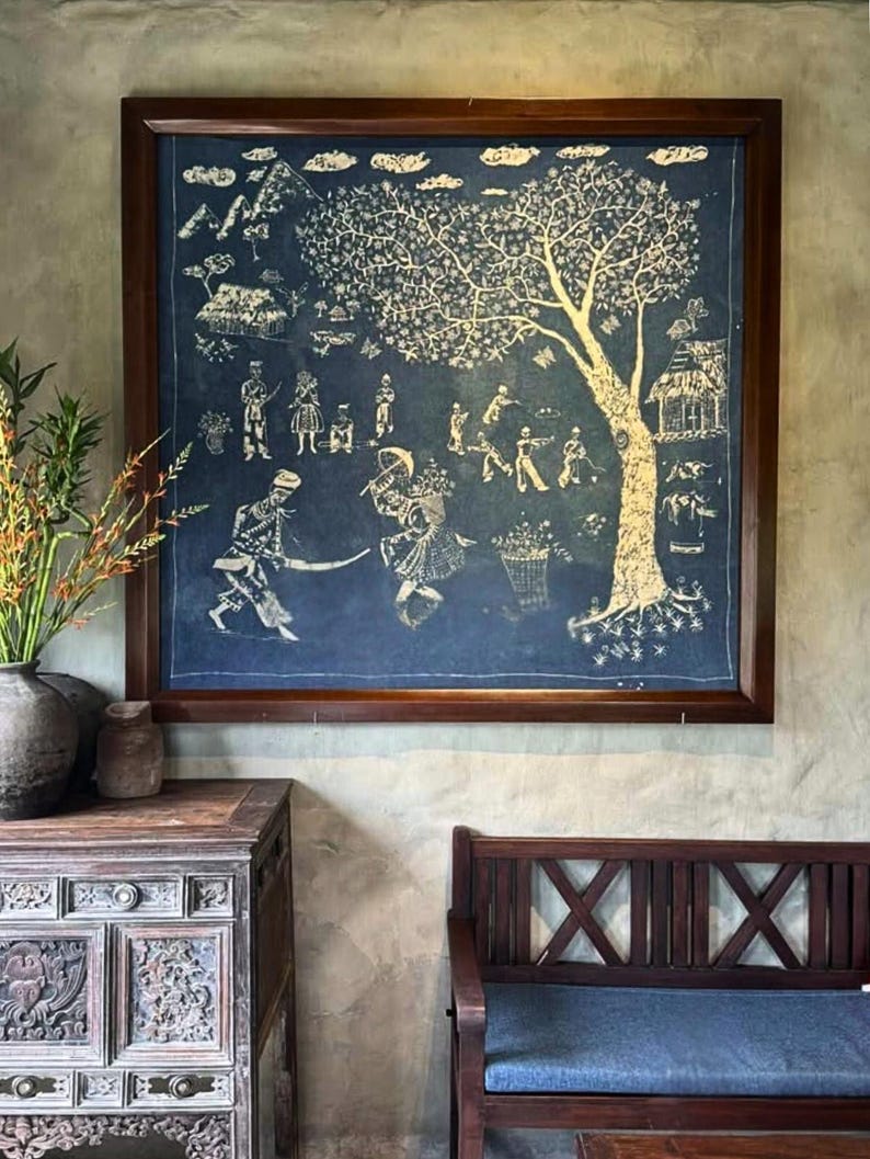 Hand-drawing Indigo Batik Wall Art: Hmong Traditional Beeswax Painting ...