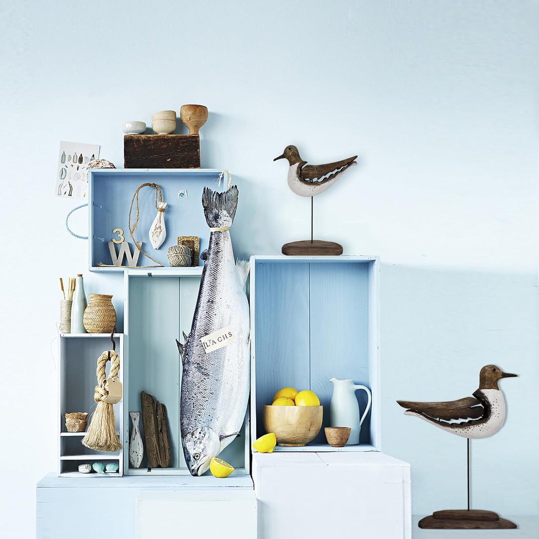 Wood Seagull Figurine Nautical Decoration, Rustic Sea Bird Statue ...