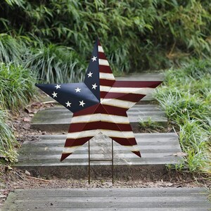Metal Barn Star Yard Sign Outdoor Lawn Decor, Patriotic US Flag Star ...
