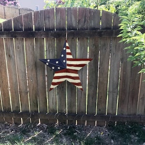Metal Barn Star Yard Sign Outdoor Lawn Decor, Patriotic US Flag Star ...