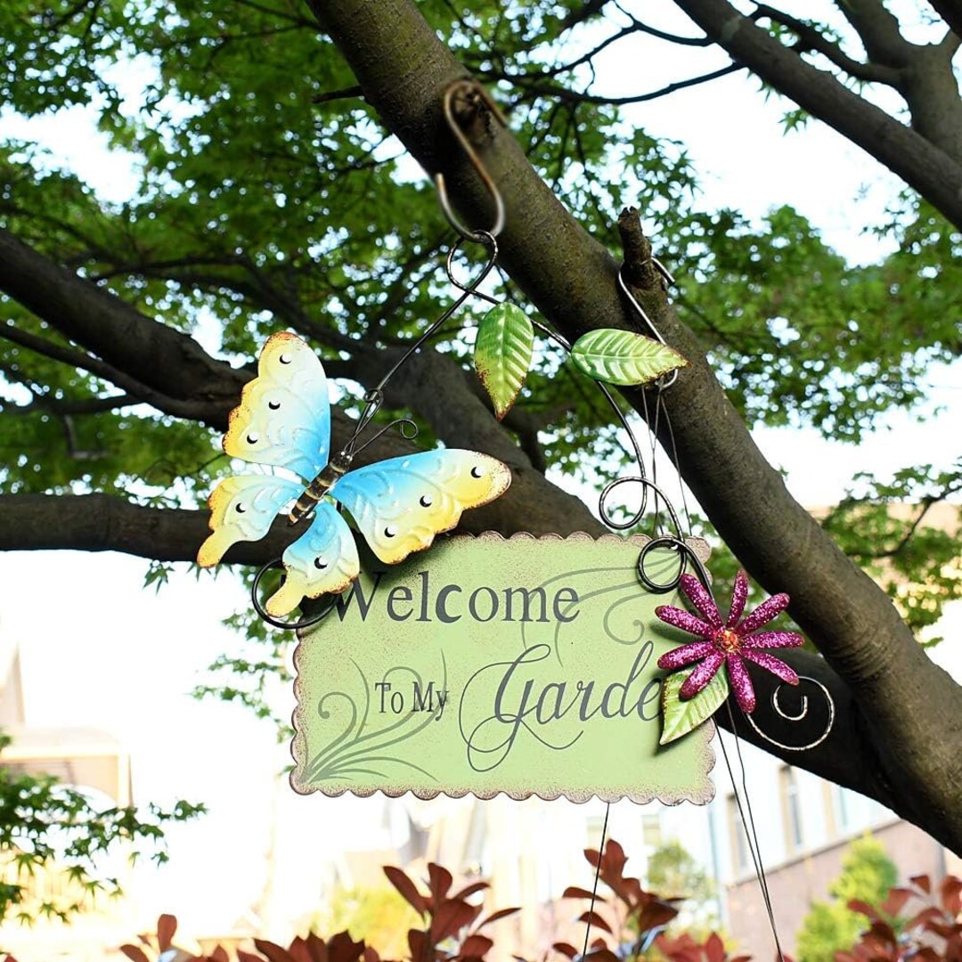 Metal Garden Welcome Sign With Butterfly Decor, Outdoor Hanging Welcome ...