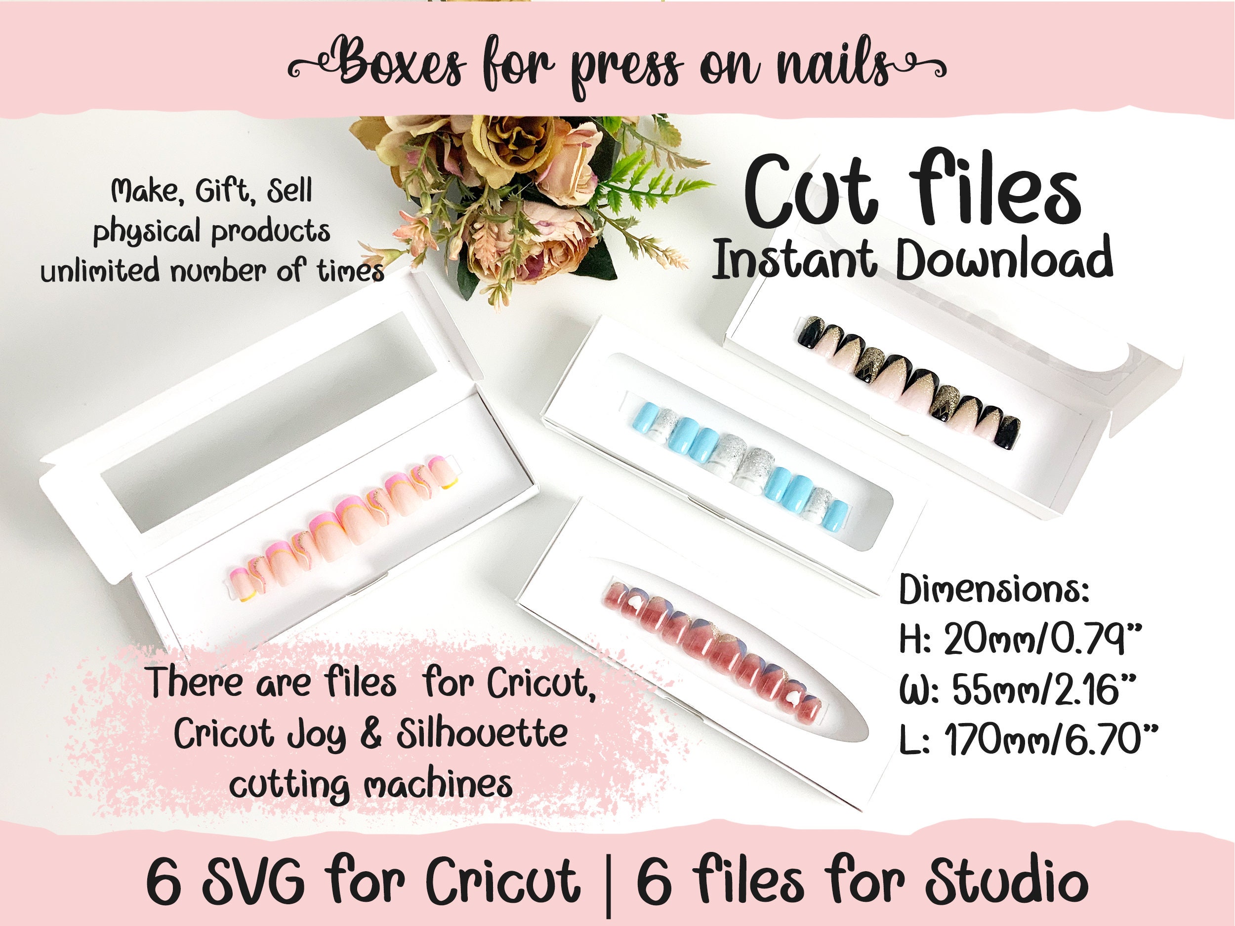 Boxes for Press on Nail Sets. Packaging for Nail Art. SVG Files for ...