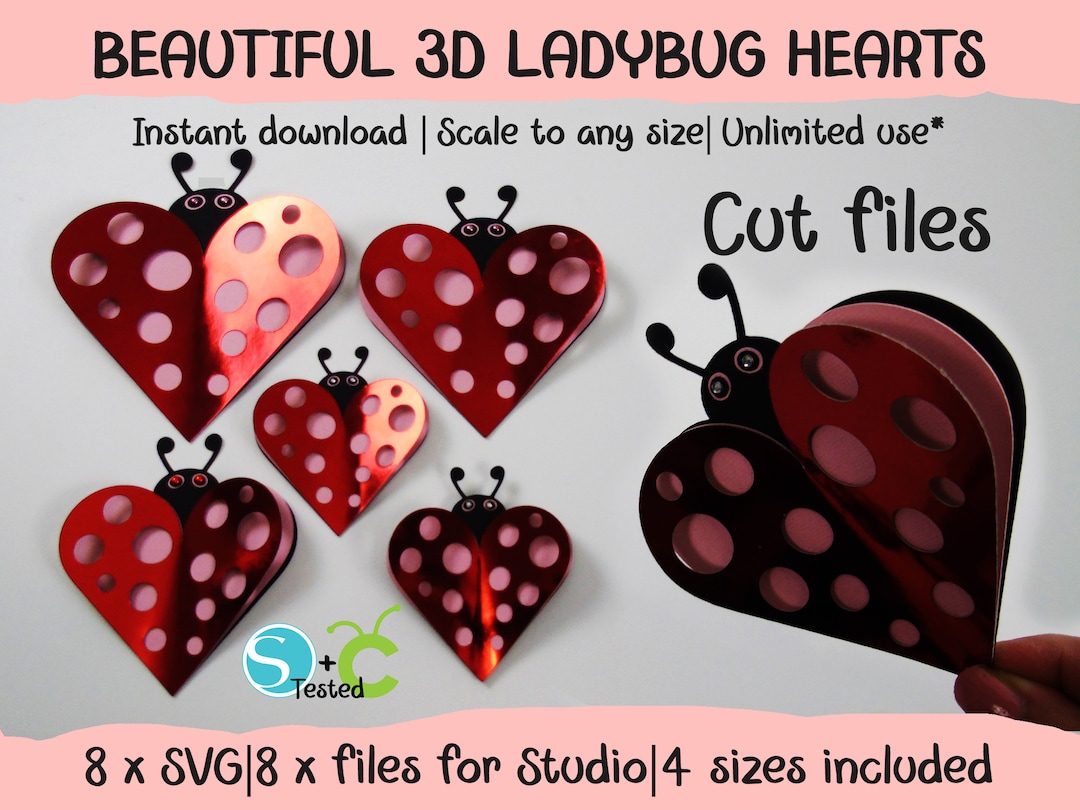 3D Heart Ladybugs, Layered Ladybug, SVG Cricut, Silhouette Studio, 3 ...