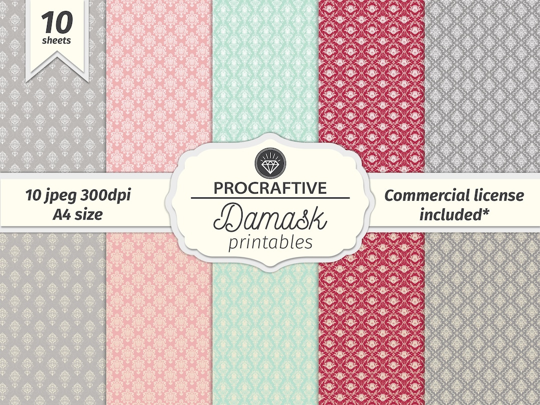 A4 Damask Small Pattern Digital Paper. Printer Ready, No Editing ...