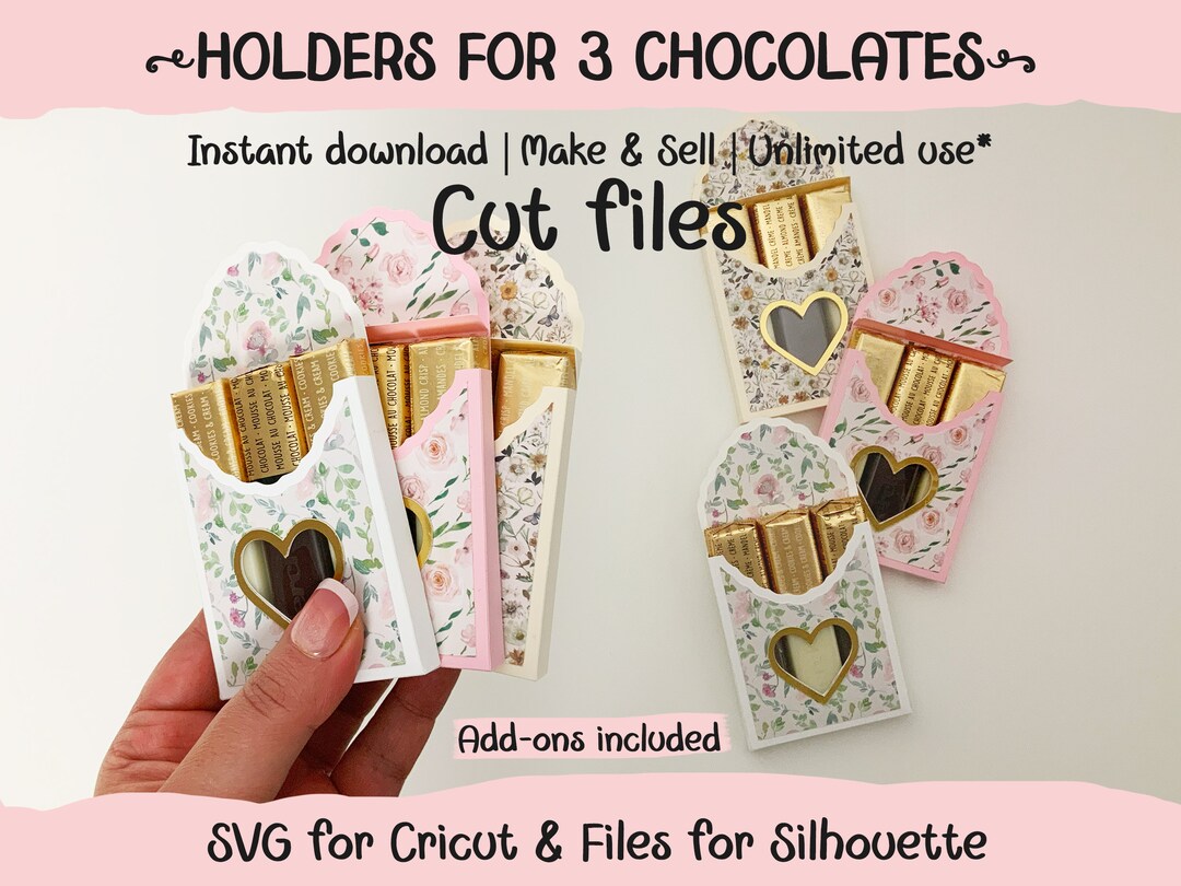 Chocolate Holder Boxes With Heart Windows for 3 Chocolates, SVG Files ...