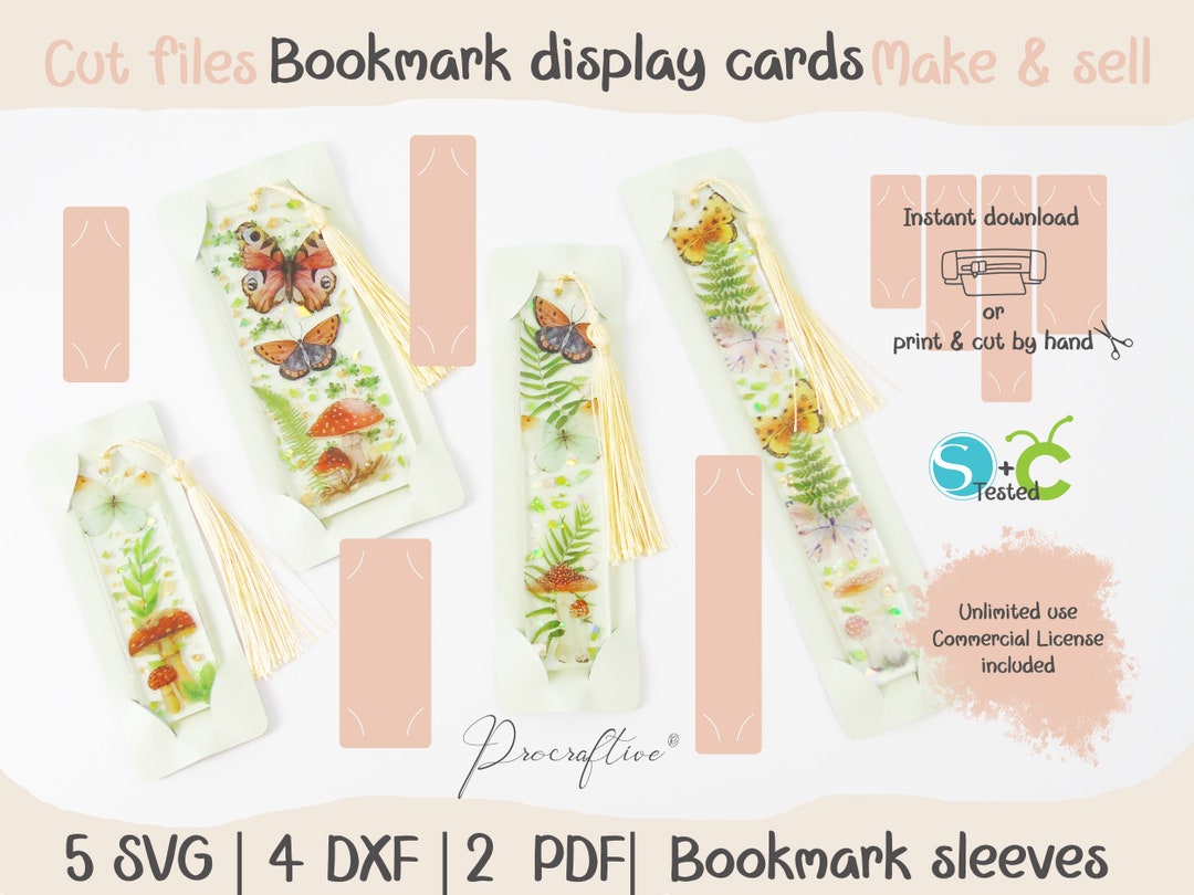 Bookmark Sleeves, Files for Silhouette & Cricut, Bookmark Display Cards ...